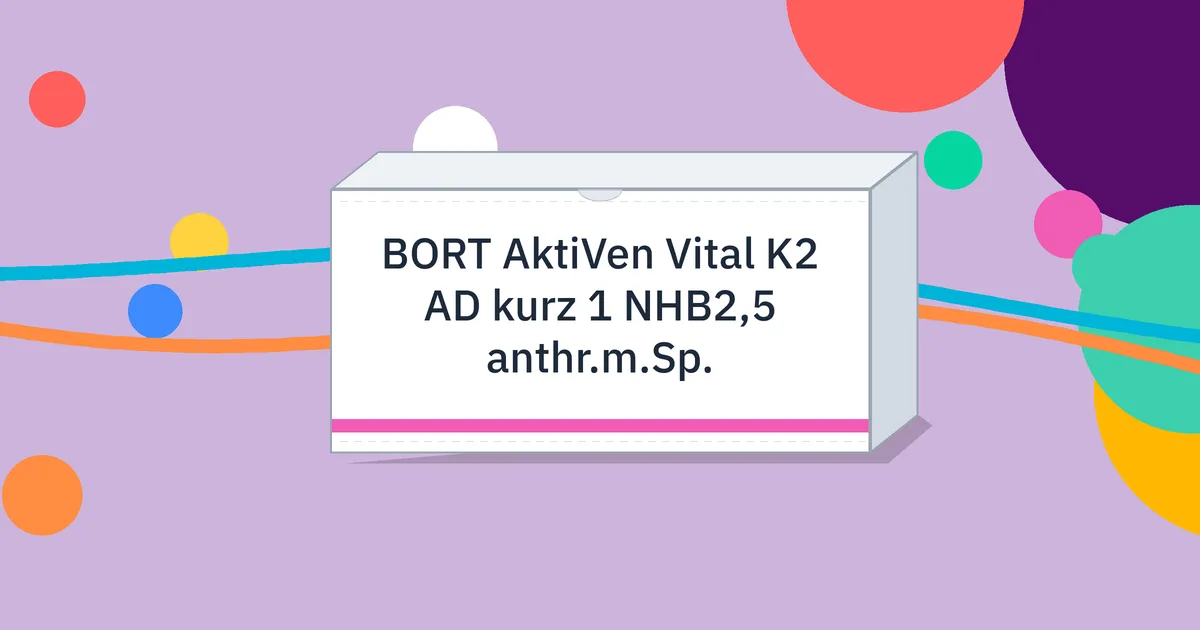 Symbolbild: Packung mit der Aufschrift BORT AktiVen Vital K2 AD kurz 1 NHB2,5 anthr.m.Sp. (PZN 17499819) – Verfügbarkeit und Bezug in Apotheken in Frankfurt am Main