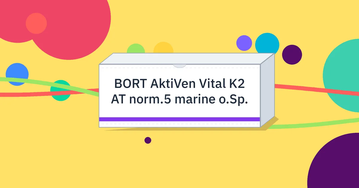 Symbolbild: Packung mit der Aufschrift BORT AktiVen Vital K2 AT norm.5 marine o.Sp. (PZN 13741695) – Verfügbarkeit und Bezug in Apotheken in Frankfurt am Main