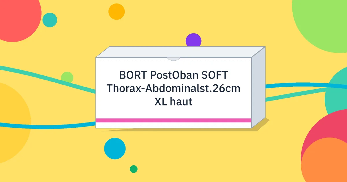 Symbolbild: Packung mit der Aufschrift BORT PostOban SOFT Thorax-Abdominalst.26cm XL haut (PZN 12574640) – Verfügbarkeit und Bezug in Apotheken in Frankfurt am Main