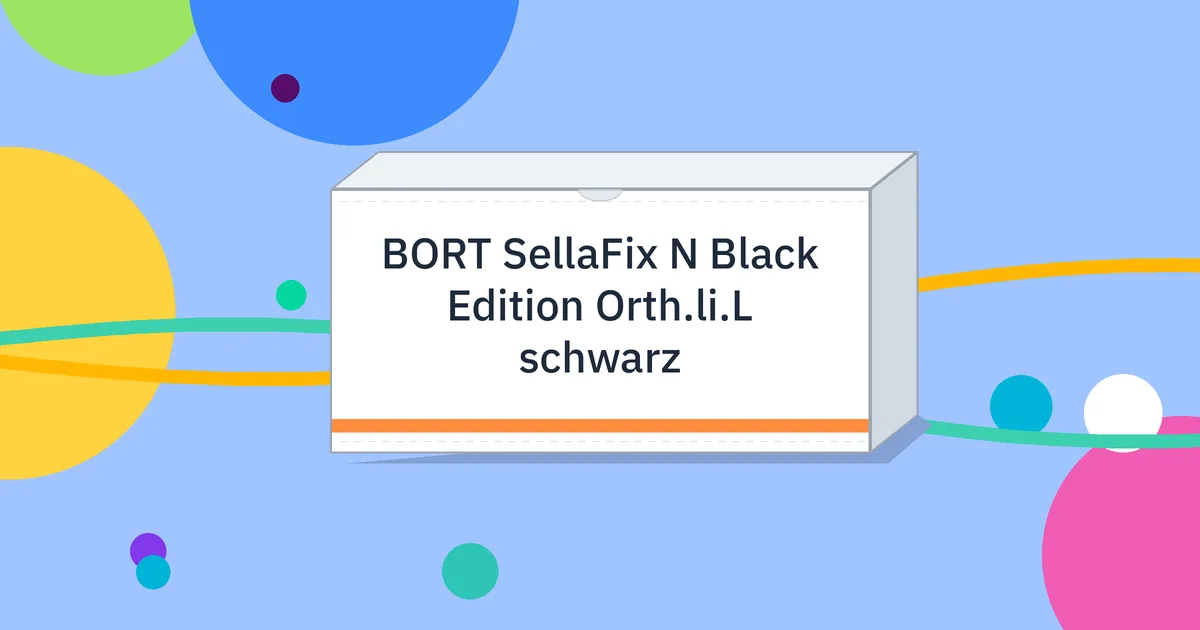 Symbolbild: Packung mit der Aufschrift BORT SellaFix N Black Edition Orth.li.L schwarz (PZN 07669953) – Verfügbarkeit und Bezug in Apotheken in Frankfurt am Main