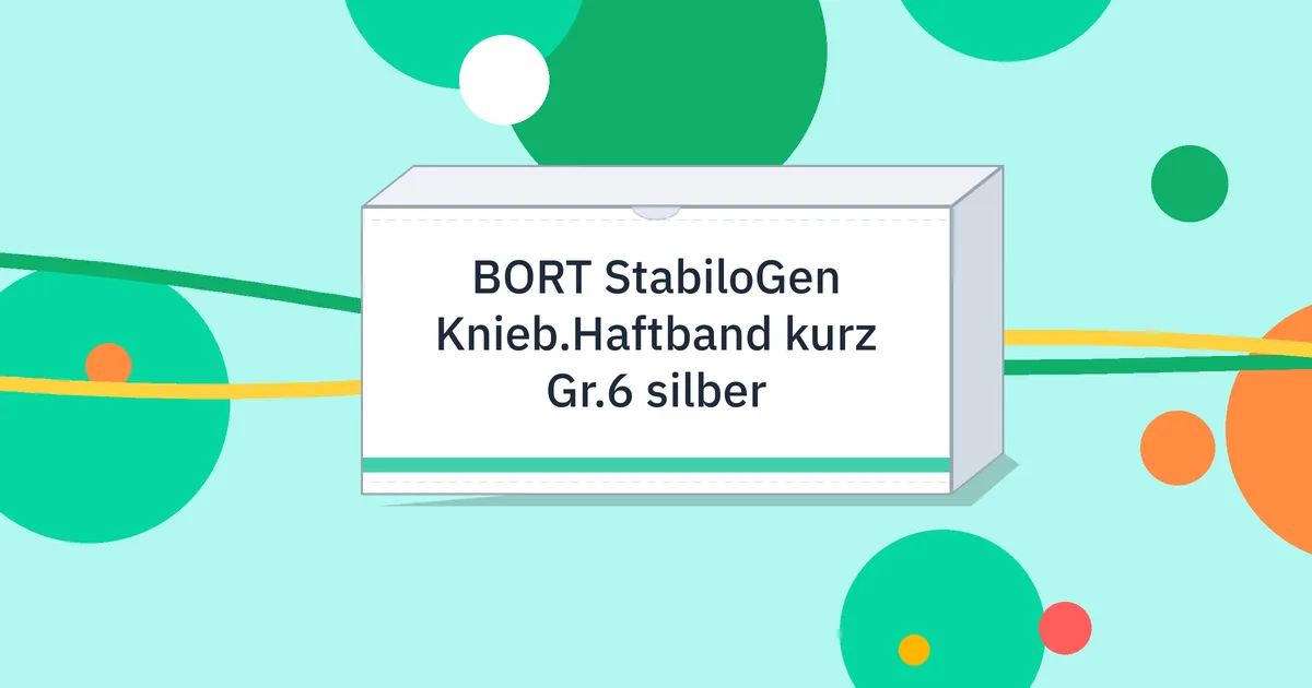 Symbolbild: Packung mit der Aufschrift BORT StabiloGen Knieb.Haftband kurz Gr.6 silber (PZN 16847342) – Verfügbarkeit und Bezug in Apotheken in Frankfurt am Main