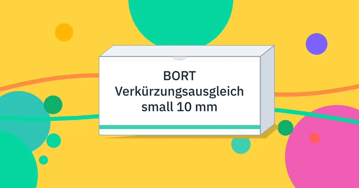 Symbolbild: Packung mit der Aufschrift BORT Verkürzungsausgleich small 10 mm (PZN 06084363) – Verfügbarkeit und Bezug in Apotheken in Frankfurt am Main