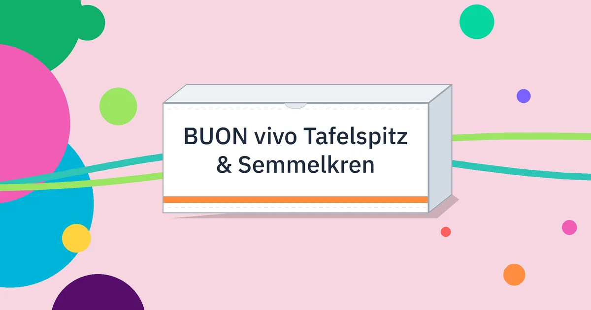 Symbolbild: Packung mit der Aufschrift BUON vivo Tafelspitz & Semmelkren (PZN 17553341) – Verfügbarkeit und Bezug in Apotheken in Frankfurt am Main
