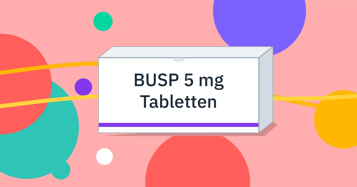 Symbolbild: Packung mit der Aufschrift BUSP 5 mg Tabletten (PZN 08671969) – Verfügbarkeit und Bezug in Apotheken in Frankfurt am Main