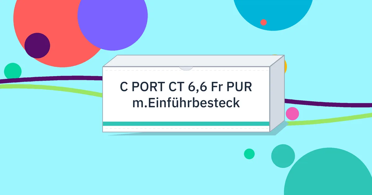 Symbolbild: Packung mit der Aufschrift C PORT CT 6,6 Fr PUR m.Einführbesteck (PZN 11484952) – Verfügbarkeit und Bezug in Apotheken in Frankfurt am Main