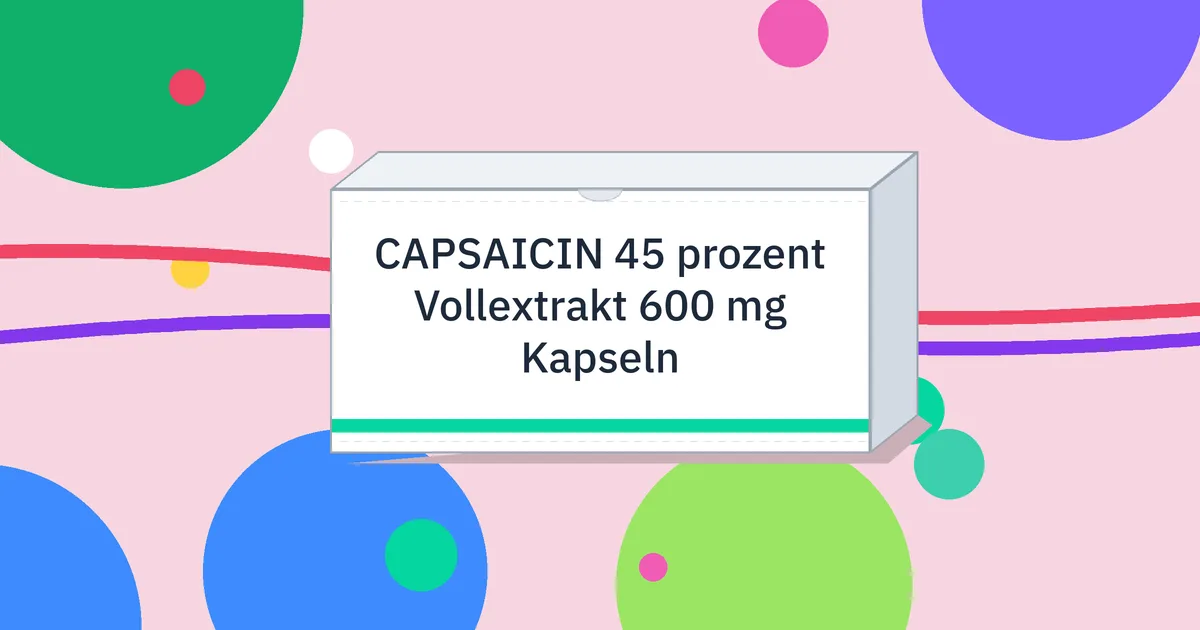Symbolbild: Packung mit der Aufschrift CAPSAICIN 45 prozent Vollextrakt 600 mg Kapseln (PZN 12725814) – Verfügbarkeit und Bezug in Apotheken in Frankfurt am Main