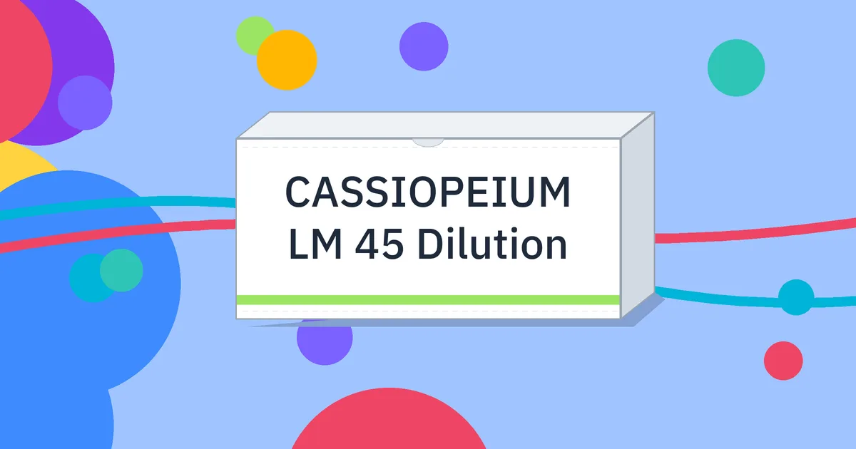 Symbolbild: Packung mit der Aufschrift CASSIOPEIUM LM 45 Dilution (PZN 13434102) – Verfügbarkeit und Bezug in Apotheken in Frankfurt am Main
