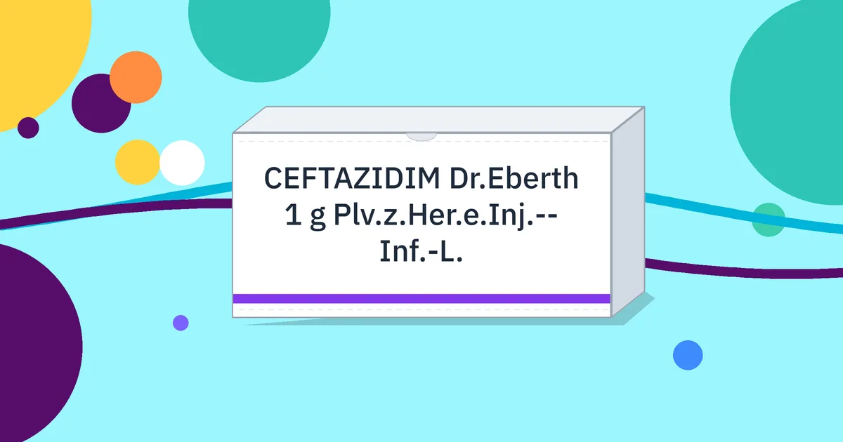 Symbolbild: Packung mit der Aufschrift CEFTAZIDIM Dr.Eberth 1 g Plv.z.Her.e.Inj.--Inf.-L. (PZN 16852219) – Verfügbarkeit und Bezug in Apotheken in Frankfurt am Main