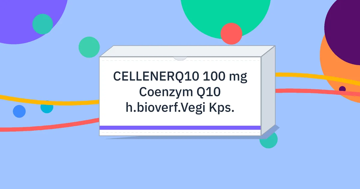 Symbolbild: Packung mit der Aufschrift CELLENERQ10 100 mg Coenzym Q10 h.bioverf.Vegi Kps. (PZN 15245641) – Verfügbarkeit und Bezug in Apotheken in Frankfurt am Main