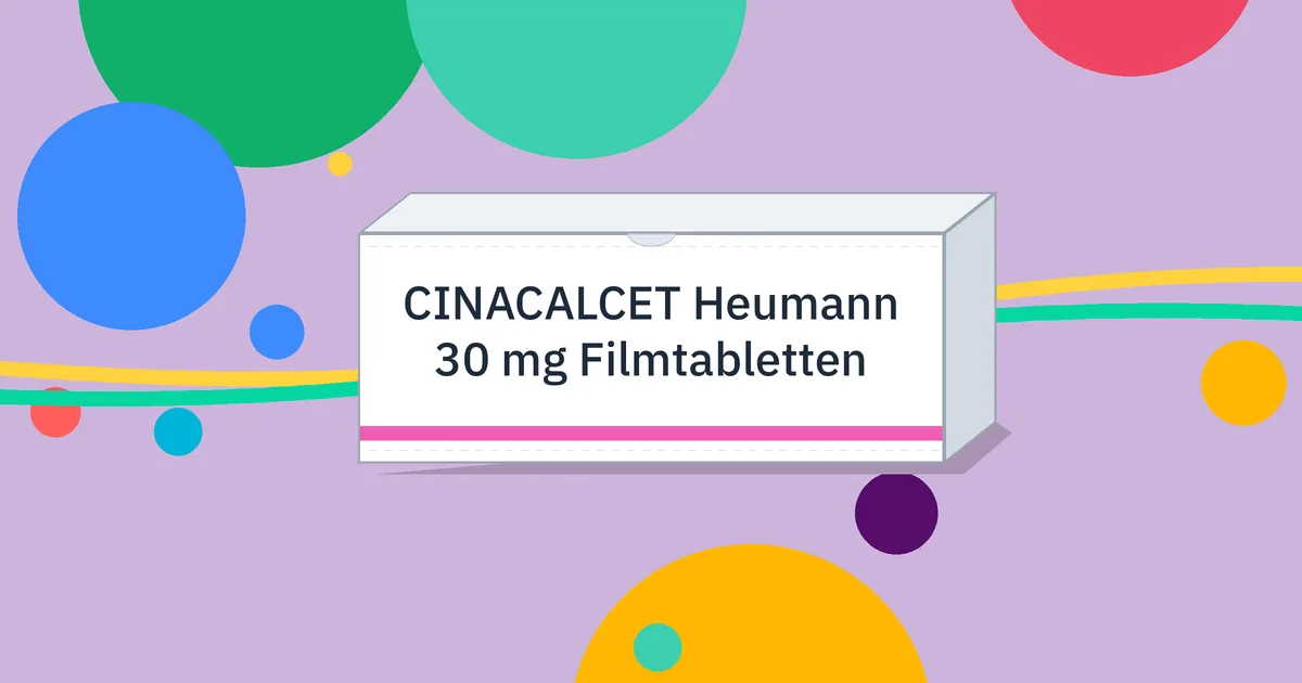 Symbolbild: Packung mit der Aufschrift CINACALCET Heumann 30 mg Filmtabletten (PZN 14064096) – Verfügbarkeit und Bezug in Apotheken in Frankfurt am Main