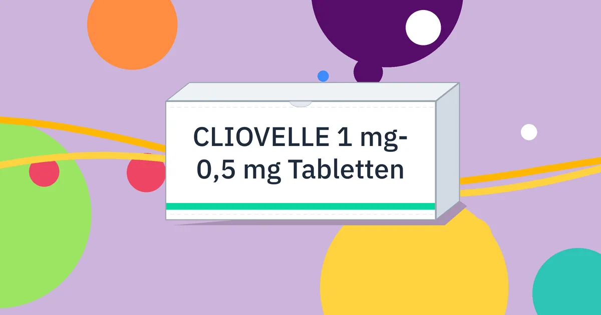Symbolbild: Packung mit der Aufschrift CLIOVELLE 1 mg-0,5 mg Tabletten (PZN 14357734) – Verfügbarkeit und Bezug in Apotheken in Frankfurt am Main