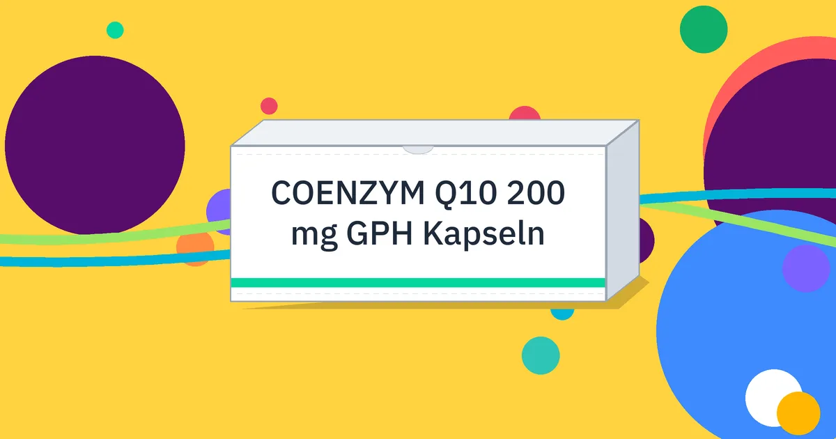 Symbolbild: Packung mit der Aufschrift COENZYM Q10 200 mg GPH Kapseln (PZN 02683204) – Verfügbarkeit und Bezug in Apotheken in Frankfurt am Main