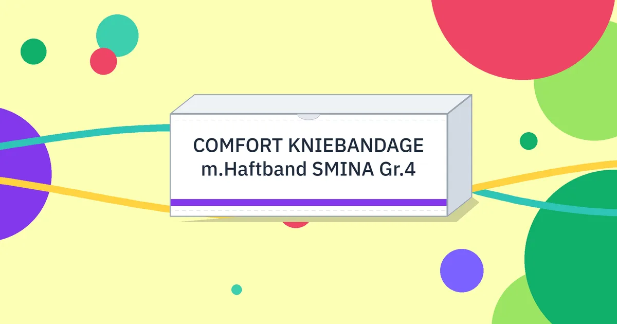 Symbolbild: Packung mit der Aufschrift COMFORT KNIEBANDAGE m.Haftband SMINA Gr.4 (PZN 20162822) – Verfügbarkeit und Bezug in Apotheken in Frankfurt am Main