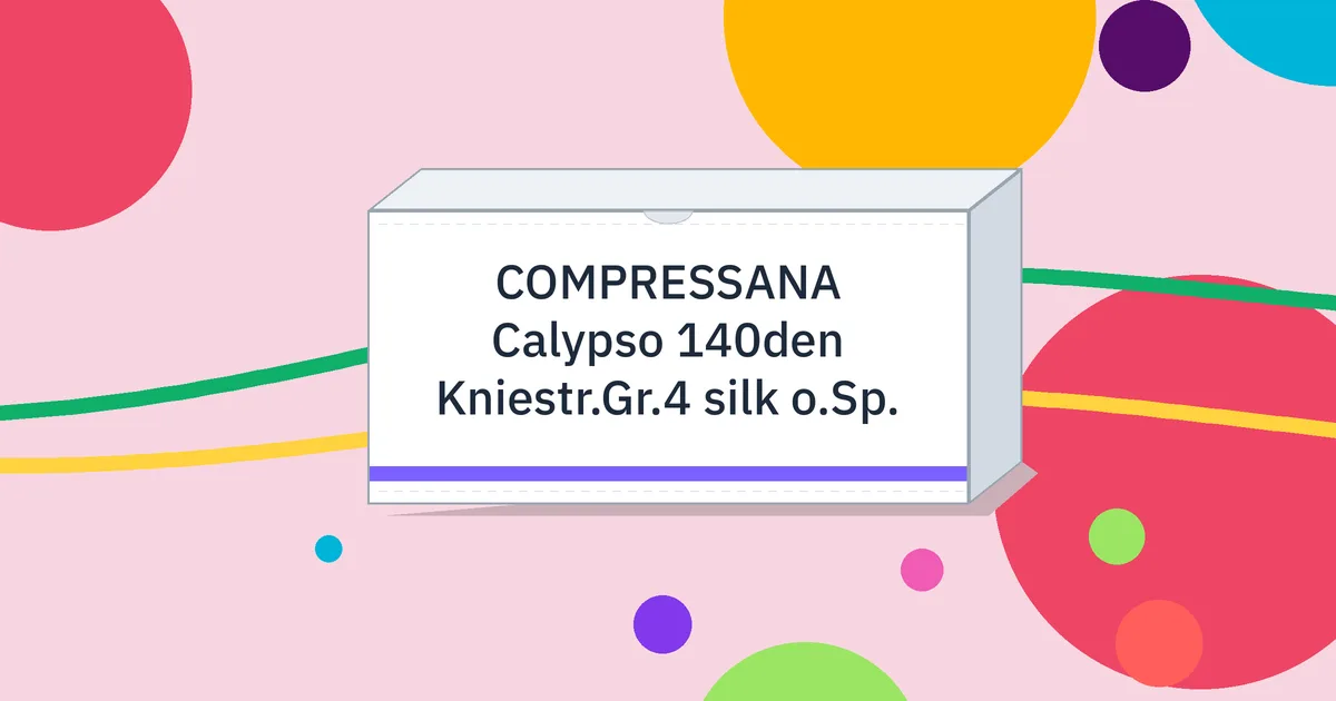 Symbolbild: Packung mit der Aufschrift COMPRESSANA Calypso 140den Kniestr.Gr.4 silk o.Sp. (PZN 09076938) – Verfügbarkeit und Bezug in Apotheken in Frankfurt am Main