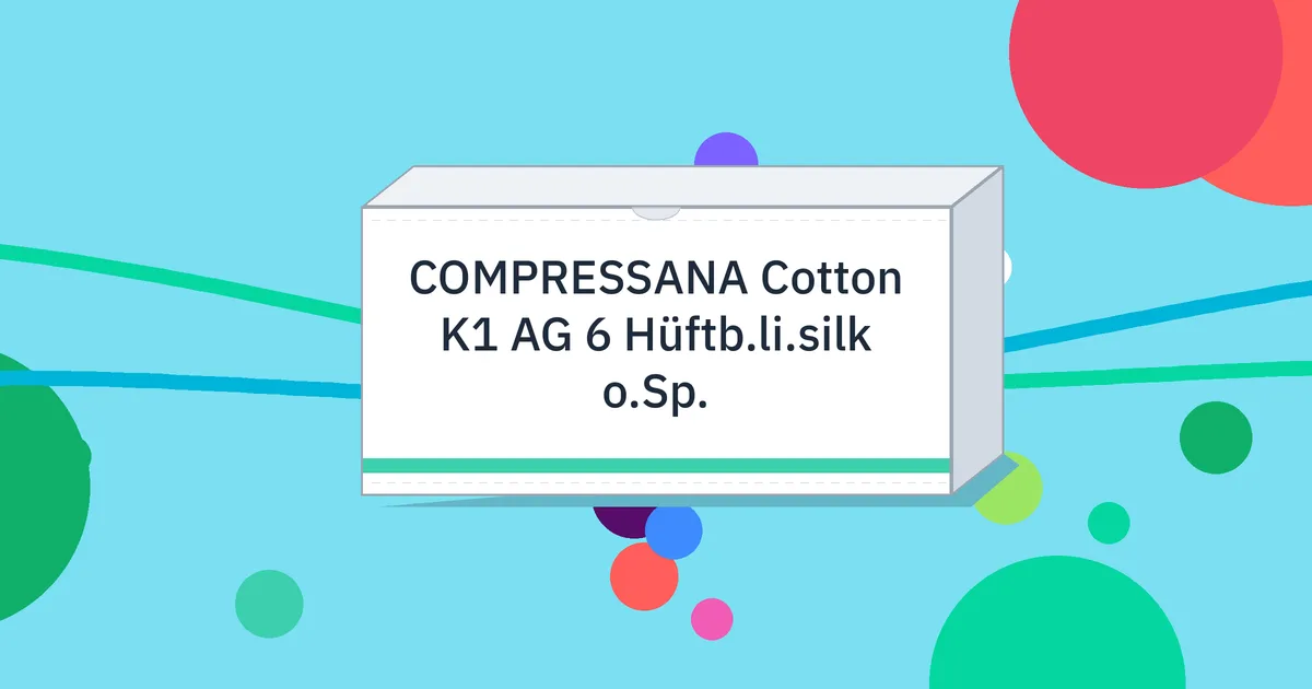 Symbolbild: Packung mit der Aufschrift COMPRESSANA Cotton K1 AG 6 Hüftb.li.silk o.Sp. (PZN 12980966) – Verfügbarkeit und Bezug in Apotheken in Frankfurt am Main