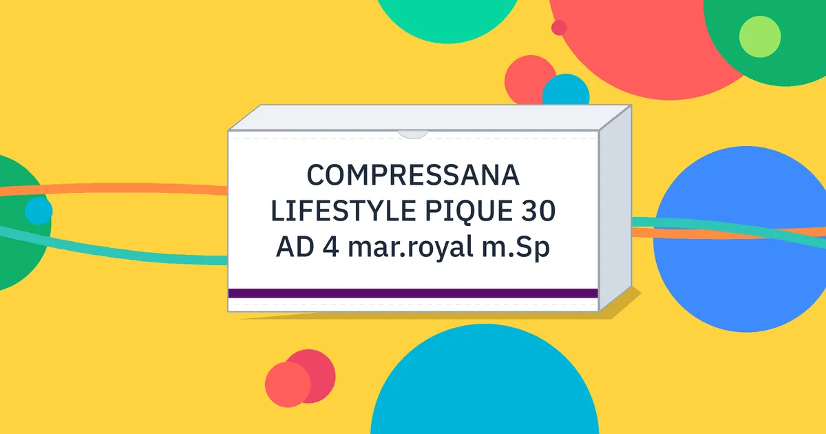 Symbolbild: Packung mit der Aufschrift COMPRESSANA LIFESTYLE PIQUE 30 AD 4 mar.royal m.Sp (PZN 19689607) – Verfügbarkeit und Bezug in Apotheken in Frankfurt am Main