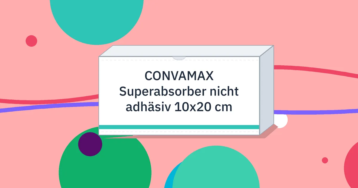 Symbolbild: Packung mit der Aufschrift CONVAMAX Superabsorber nicht adhäsiv 10x20 cm (PZN 18059471) – Verfügbarkeit und Bezug in Apotheken in Frankfurt am Main
