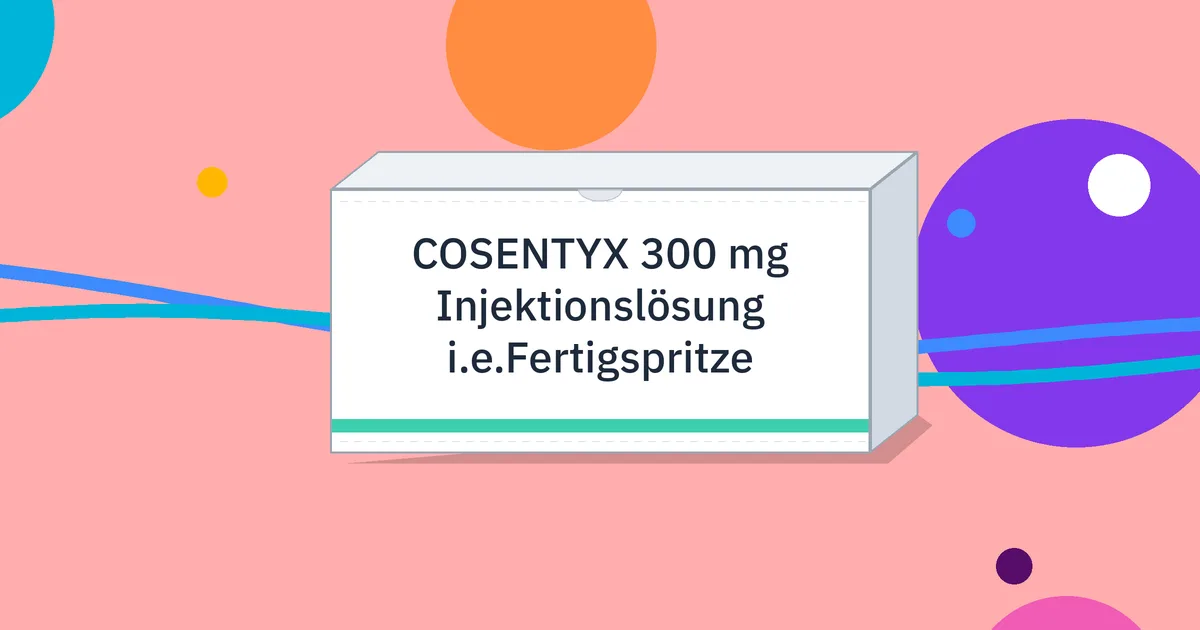 Symbolbild: Packung mit der Aufschrift COSENTYX 300 mg Injektionslösung i.e.Fertigspritze (PZN 17637931) – Verfügbarkeit und Bezug in Apotheken in Frankfurt am Main