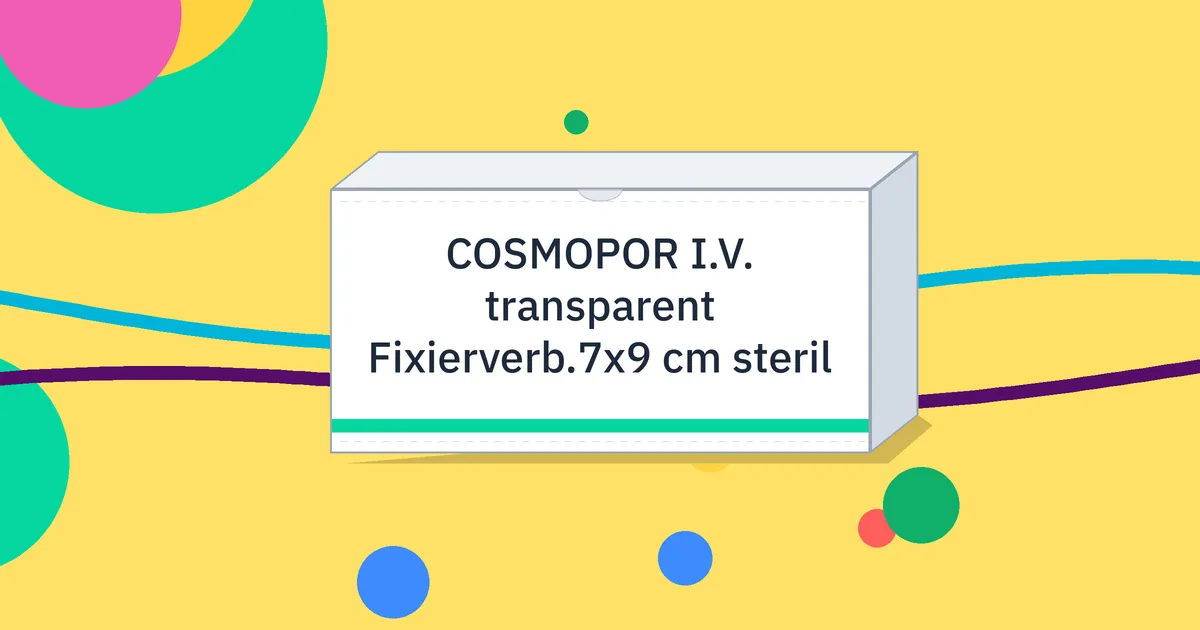 Symbolbild: Packung mit der Aufschrift COSMOPOR I.V. transparent Fixierverb.7x9 cm steril (PZN 19767537) – Verfügbarkeit und Bezug in Apotheken in Frankfurt am Main