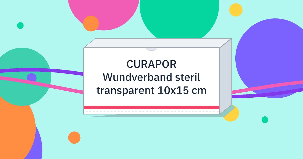 Symbolbild: Packung mit der Aufschrift CURAPOR Wundverband steril transparent 10x15 cm (PZN 20658055) – Verfügbarkeit und Bezug in Apotheken in Frankfurt am Main