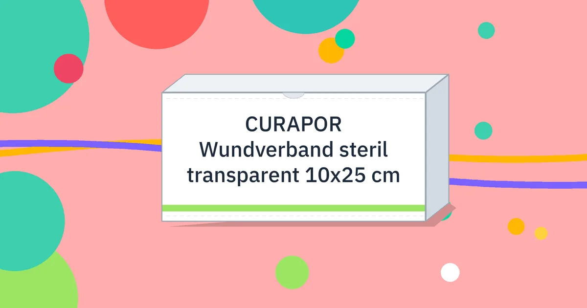 Symbolbild: Packung mit der Aufschrift CURAPOR Wundverband steril transparent 10x25 cm (PZN 17831596) – Verfügbarkeit und Bezug in Apotheken in Frankfurt am Main