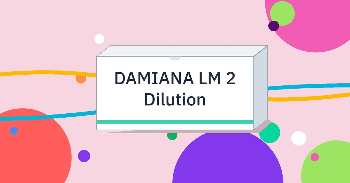 Symbolbild: Packung mit der Aufschrift DAMIANA LM 2 Dilution (PZN 13460855) – Verfügbarkeit und Bezug in Apotheken in Frankfurt am Main