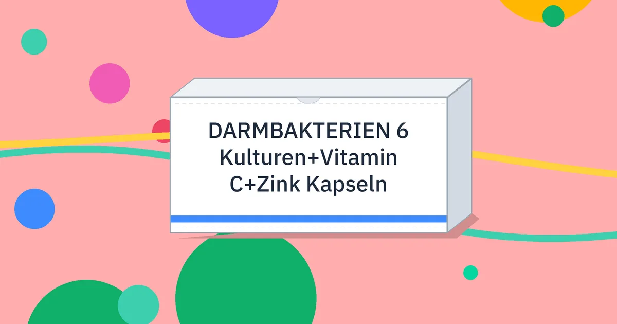 Symbolbild: Packung mit der Aufschrift DARMBAKTERIEN 6 Kulturen+Vitamin C+Zink Kapseln (PZN 15579342) – Verfügbarkeit und Bezug in Apotheken in Frankfurt am Main