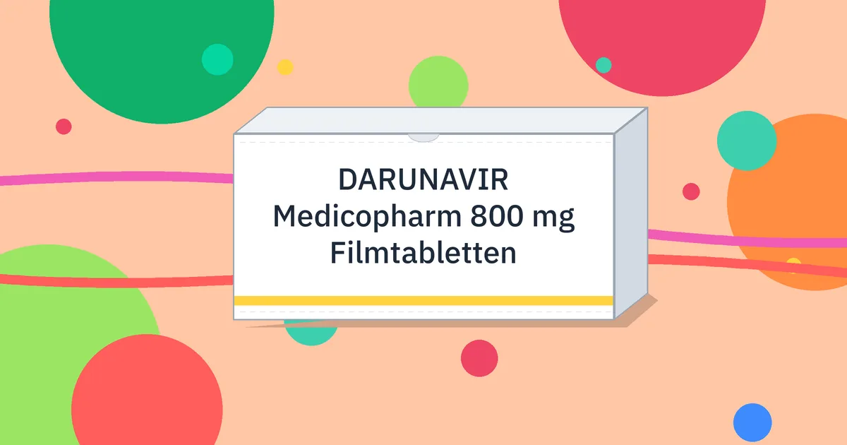 Symbolbild: Packung mit der Aufschrift DARUNAVIR Medicopharm 800 mg Filmtabletten (PZN 19145362) – Verfügbarkeit und Bezug in Apotheken in Frankfurt am Main
