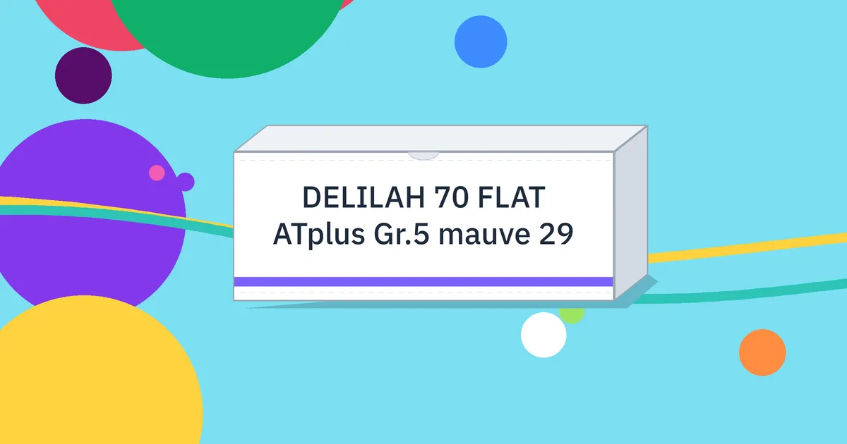Symbolbild: Packung mit der Aufschrift DELILAH 70 FLAT ATplus Gr.5 mauve 29 (PZN 13848720) – Verfügbarkeit und Bezug in Apotheken in Frankfurt am Main
