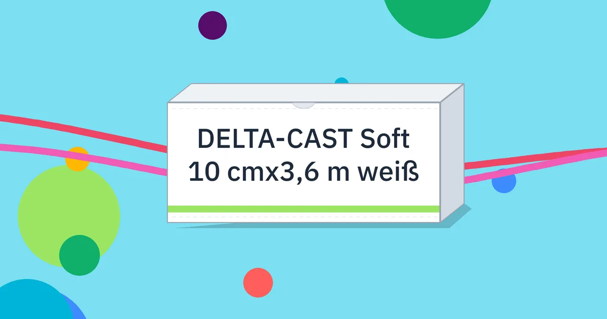 Symbolbild: Packung mit der Aufschrift DELTA-CAST Soft 10 cmx3,6 m weiß (PZN 09275738) – Verfügbarkeit und Bezug in Apotheken in Frankfurt am Main