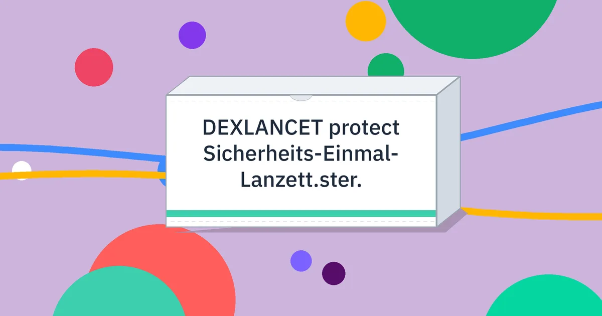 Symbolbild: Packung mit der Aufschrift DEXLANCET protect Sicherheits-Einmal-Lanzett.ster. (PZN 16262179) – Verfügbarkeit und Bezug in Apotheken in Frankfurt am Main