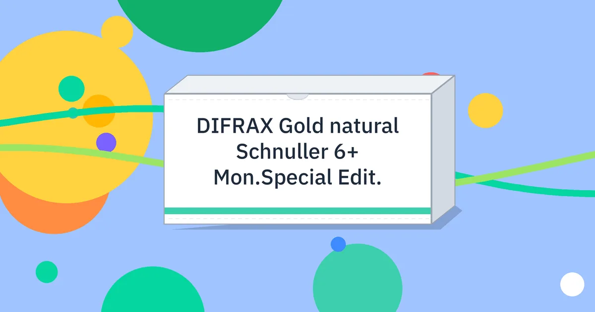 Symbolbild: Packung mit der Aufschrift DIFRAX Gold natural Schnuller 6+ Mon.Special Edit. (PZN 12731973) – Verfügbarkeit und Bezug in Apotheken in Frankfurt am Main