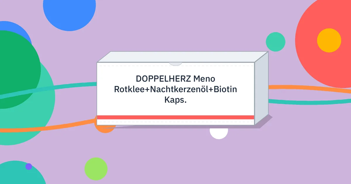 Symbolbild: Packung mit der Aufschrift DOPPELHERZ Meno Rotklee+Nachtkerzenöl+Biotin Kaps. (PZN 04042018) – Verfügbarkeit und Bezug in Apotheken in Frankfurt am Main
