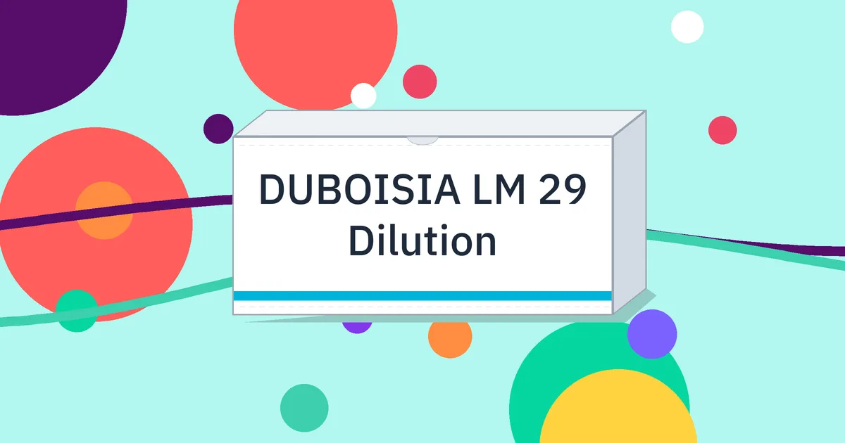 Symbolbild: Packung mit der Aufschrift DUBOISIA LM 29 Dilution (PZN 13467219) – Verfügbarkeit und Bezug in Apotheken in Frankfurt am Main
