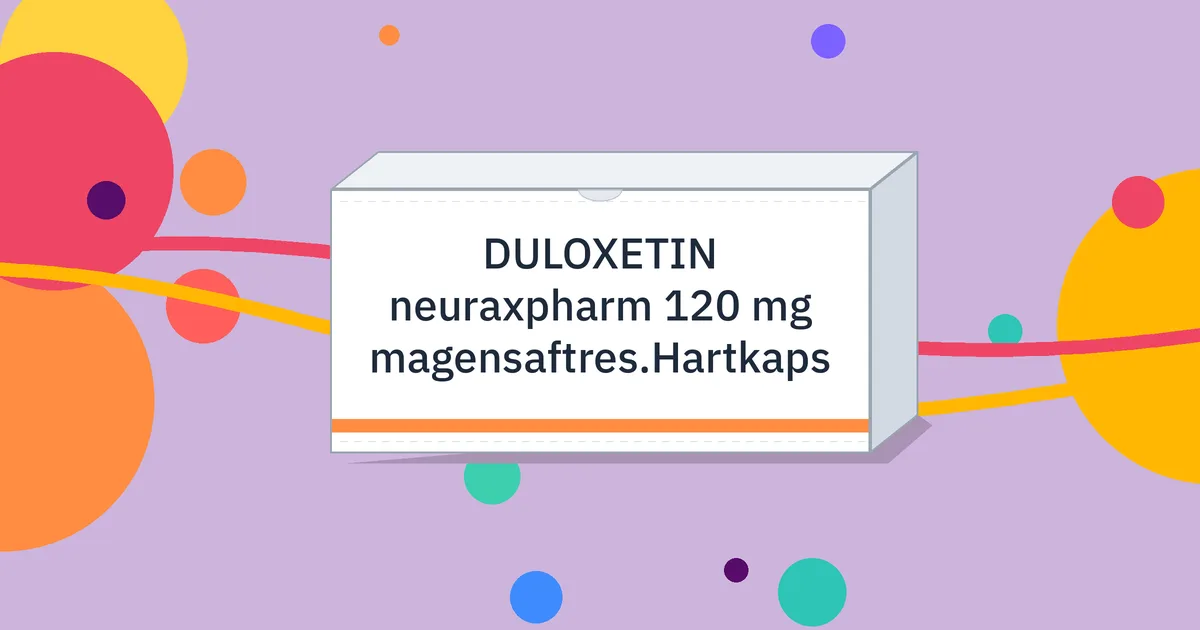 Symbolbild: Packung mit der Aufschrift DULOXETIN neuraxpharm 120 mg magensaftres.Hartkaps (PZN 16901662) – Verfügbarkeit und Bezug in Apotheken in Frankfurt am Main