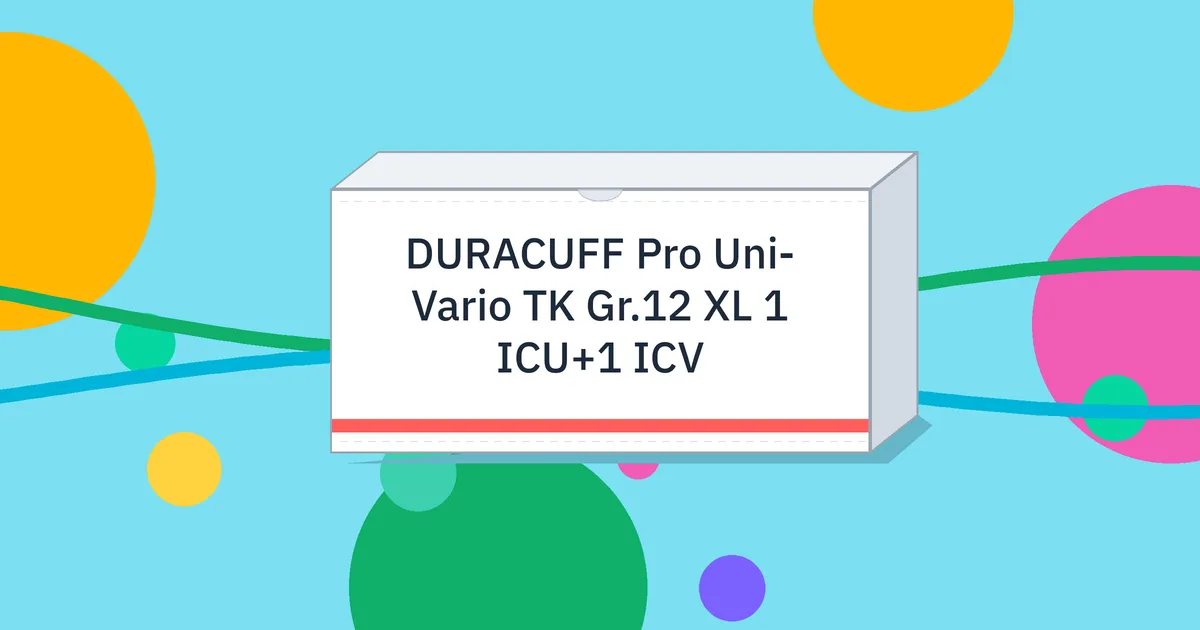 Symbolbild: Packung mit der Aufschrift DURACUFF Pro Uni-Vario TK Gr.12 XL 1 ICU+1 ICV (PZN 19245655) – Verfügbarkeit und Bezug in Apotheken in Frankfurt am Main