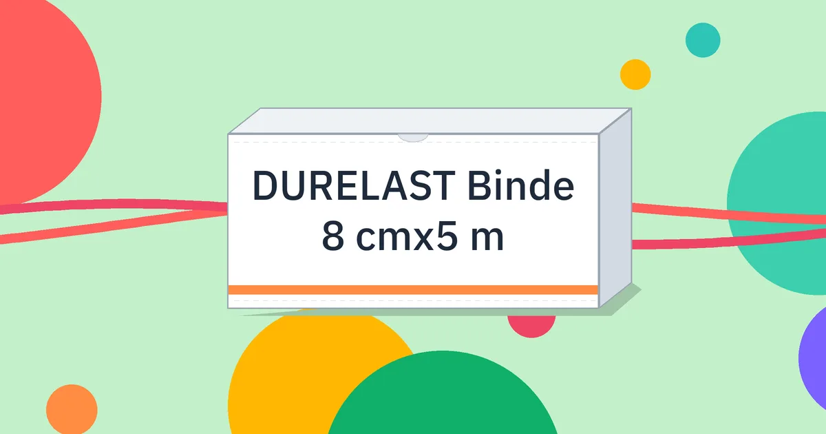 Symbolbild: Packung mit der Aufschrift DURELAST Binde 8 cmx5 m (PZN 06967358) – Verfügbarkeit und Bezug in Apotheken in Frankfurt am Main