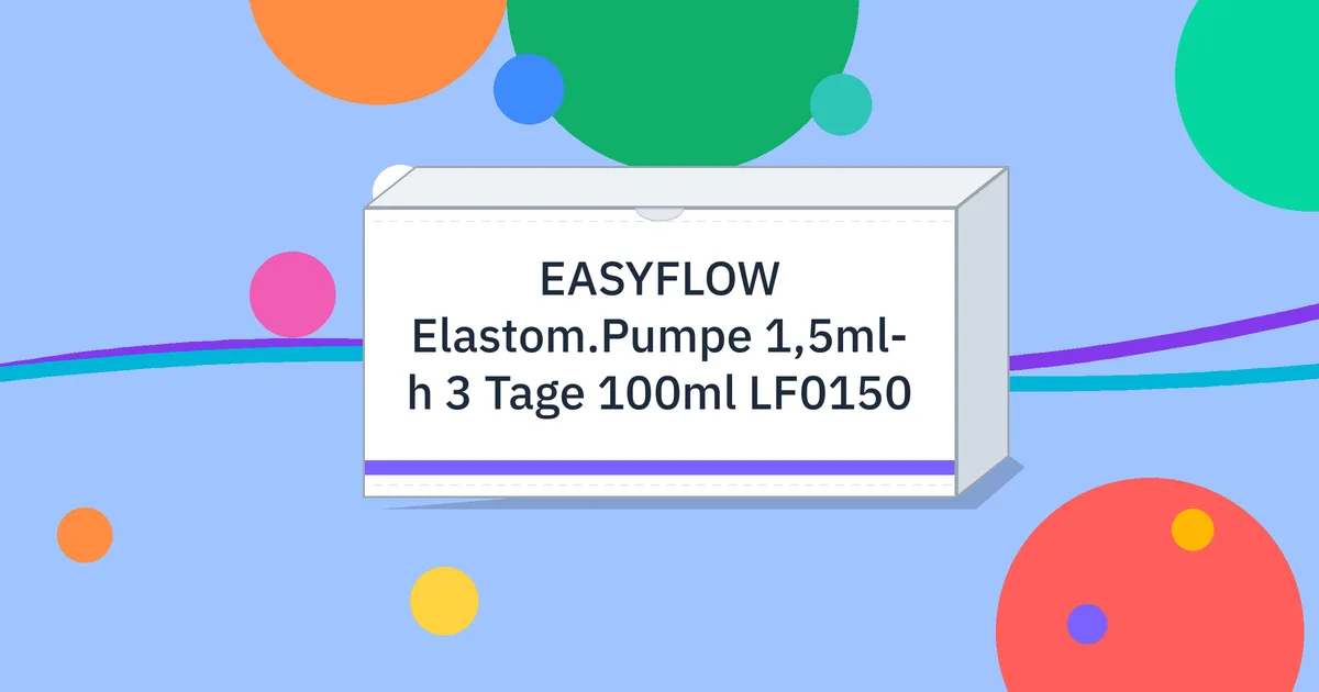 Symbolbild: Packung mit der Aufschrift EASYFLOW Elastom.Pumpe 1,5ml-h 3 Tage 100ml LF0150 (PZN 20190770) – Verfügbarkeit und Bezug in Apotheken in Frankfurt am Main