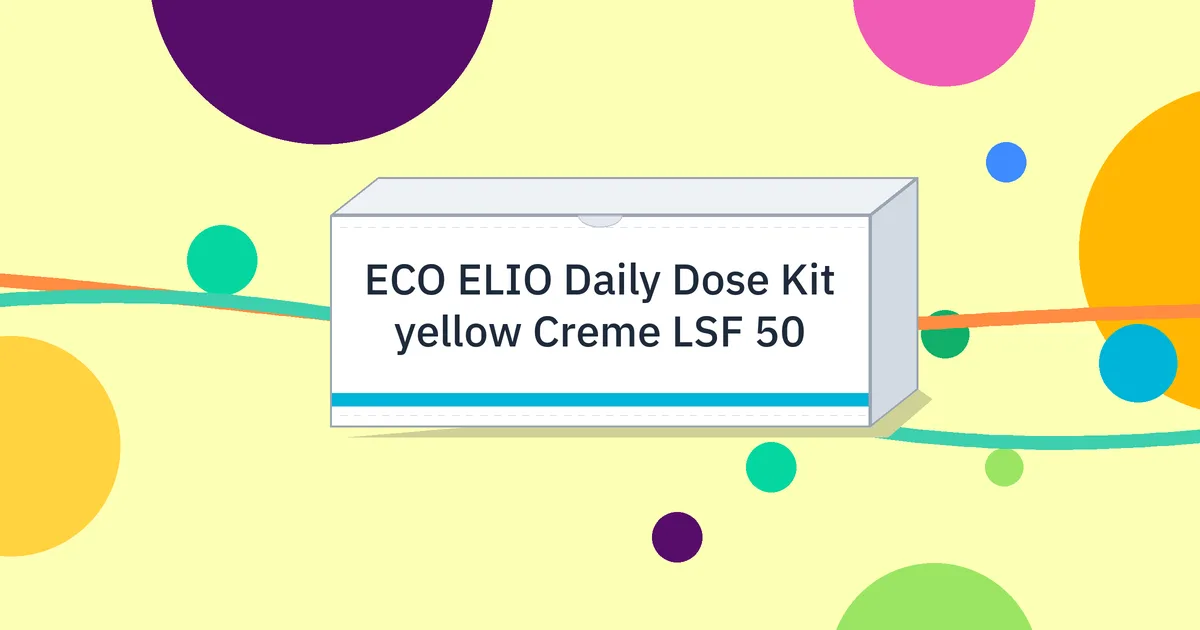 Symbolbild: Packung mit der Aufschrift ECO ELIO Daily Dose Kit yellow Creme LSF 50 (PZN 18424410) – Verfügbarkeit und Bezug in Apotheken in Frankfurt am Main