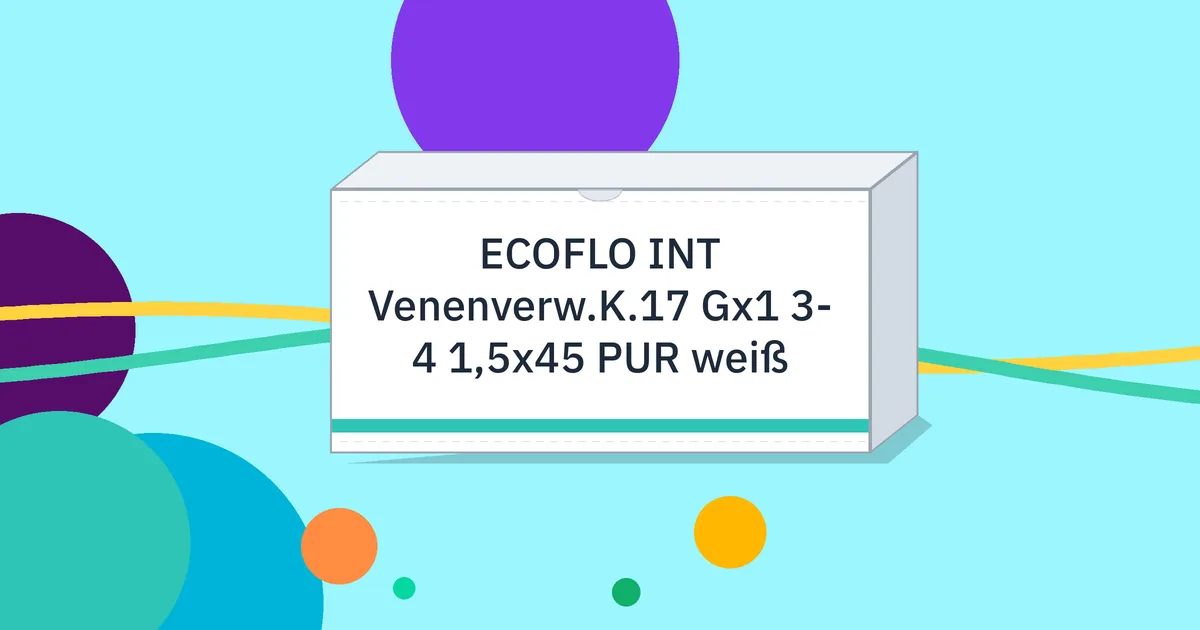 Symbolbild: Packung mit der Aufschrift ECOFLO INT Venenverw.K.17 Gx1 3-4 1,5x45 PUR weiß (PZN 00268168) – Verfügbarkeit und Bezug in Apotheken in Frankfurt am Main