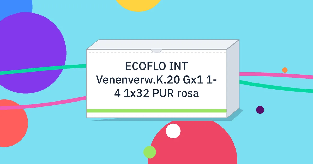Symbolbild: Packung mit der Aufschrift ECOFLO INT Venenverw.K.20 Gx1 1-4 1x32 PUR rosa (PZN 00268180) – Verfügbarkeit und Bezug in Apotheken in Frankfurt am Main