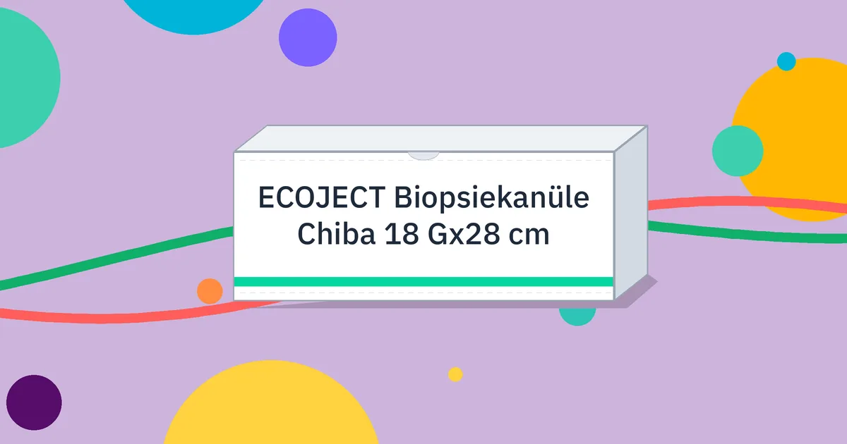 Symbolbild: Packung mit der Aufschrift ECOJECT Biopsiekanüle Chiba 18 Gx28 cm (PZN 06125085) – Verfügbarkeit und Bezug in Apotheken in Frankfurt am Main