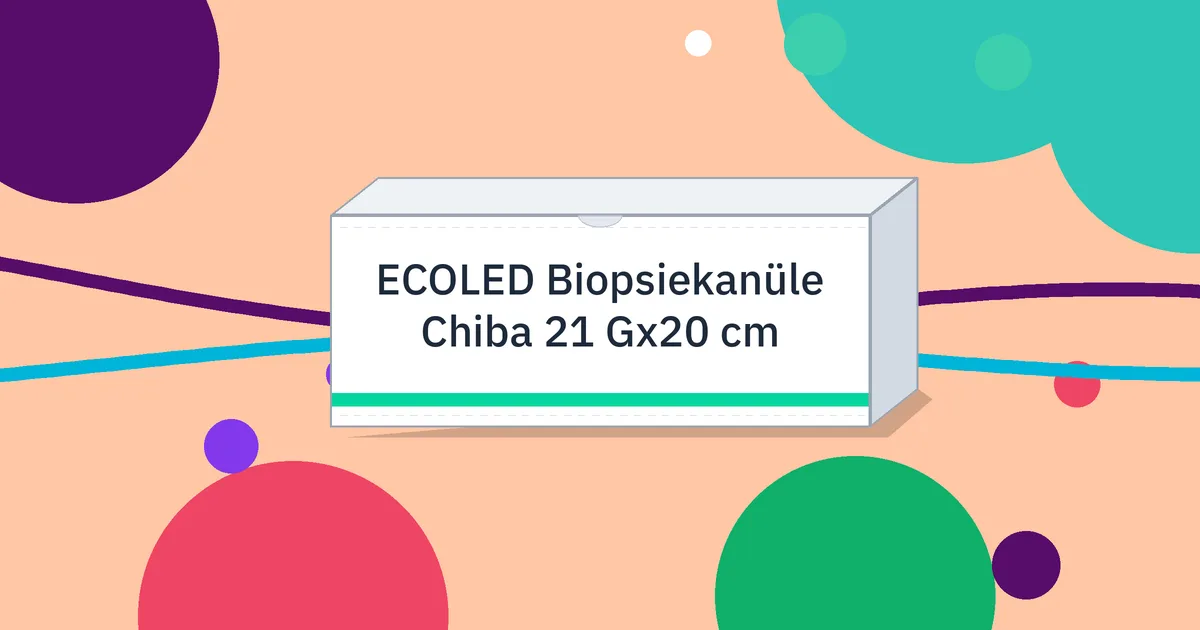 Symbolbild: Packung mit der Aufschrift ECOLED Biopsiekanüle Chiba 21 Gx20 cm (PZN 06125783) – Verfügbarkeit und Bezug in Apotheken in Frankfurt am Main