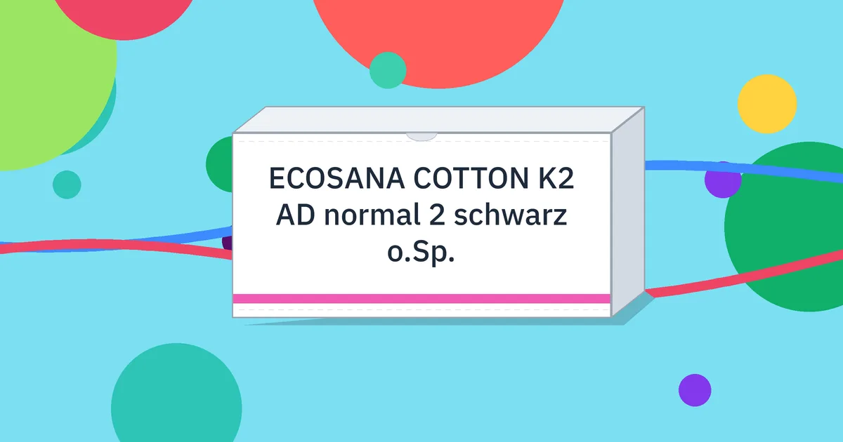 Symbolbild: Packung mit der Aufschrift ECOSANA COTTON K2 AD normal 2 schwarz o.Sp. (PZN 16947279) – Verfügbarkeit und Bezug in Apotheken in Frankfurt am Main