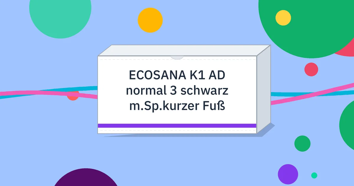 Symbolbild: Packung mit der Aufschrift ECOSANA K1 AD normal 3 schwarz m.Sp.kurzer Fuß (PZN 04724597) – Verfügbarkeit und Bezug in Apotheken in Frankfurt am Main