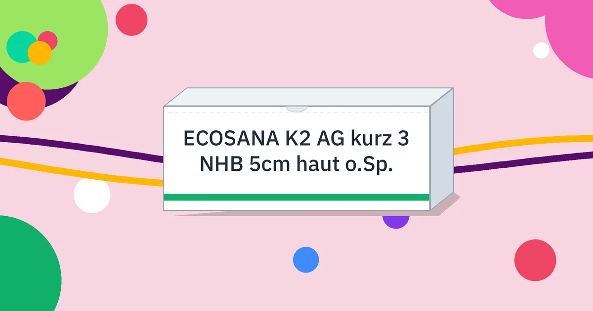 Symbolbild: Packung mit der Aufschrift ECOSANA K2 AG kurz 3 NHB 5cm haut o.Sp. (PZN 01427841) – Verfügbarkeit und Bezug in Apotheken in Frankfurt am Main