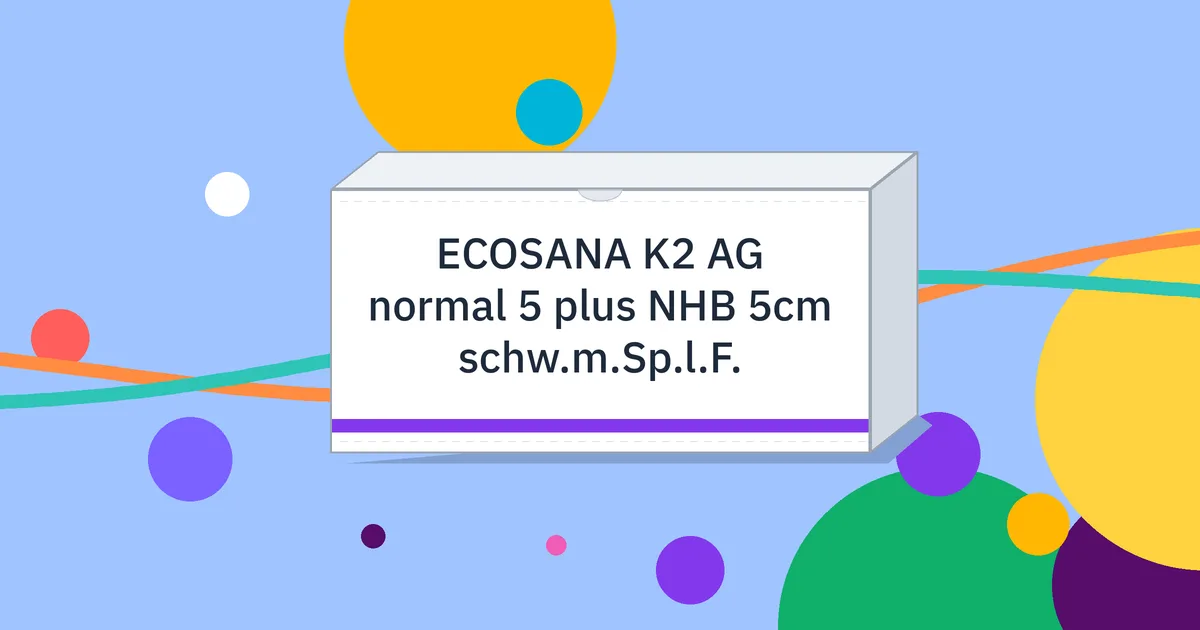 Symbolbild: Packung mit der Aufschrift ECOSANA K2 AG normal 5 plus NHB 5cm schw.m.Sp.l.F. (PZN 10957265) – Verfügbarkeit und Bezug in Apotheken in Frankfurt am Main