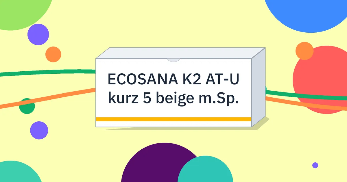 Symbolbild: Packung mit der Aufschrift ECOSANA K2 AT-U kurz 5 beige m.Sp. (PZN 01577894) – Verfügbarkeit und Bezug in Apotheken in Frankfurt am Main