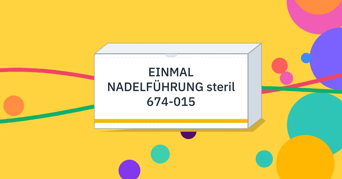Symbolbild: Packung mit der Aufschrift EINMAL NADELFÜHRUNG steril 674-015 (PZN 16258568) – Verfügbarkeit und Bezug in Apotheken in Frankfurt am Main