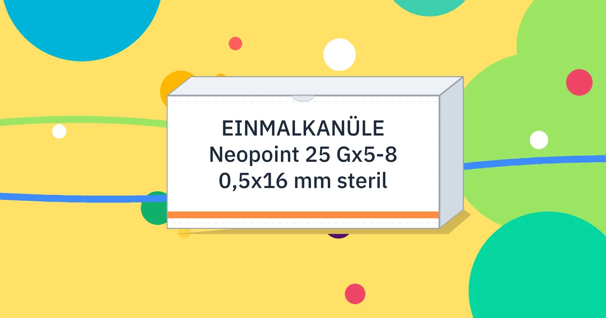 Symbolbild: Packung mit der Aufschrift EINMALKANÜLE Neopoint 25 Gx5-8 0,5x16 mm steril (PZN 00362861) – Verfügbarkeit und Bezug in Apotheken in Frankfurt am Main